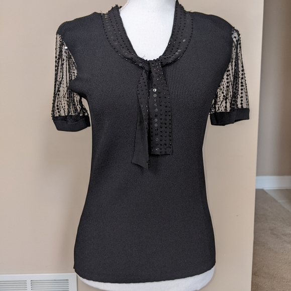 Cable & Gauge | Tops | Cable Gauge Sheer Black Sequined Ribbed Top ...